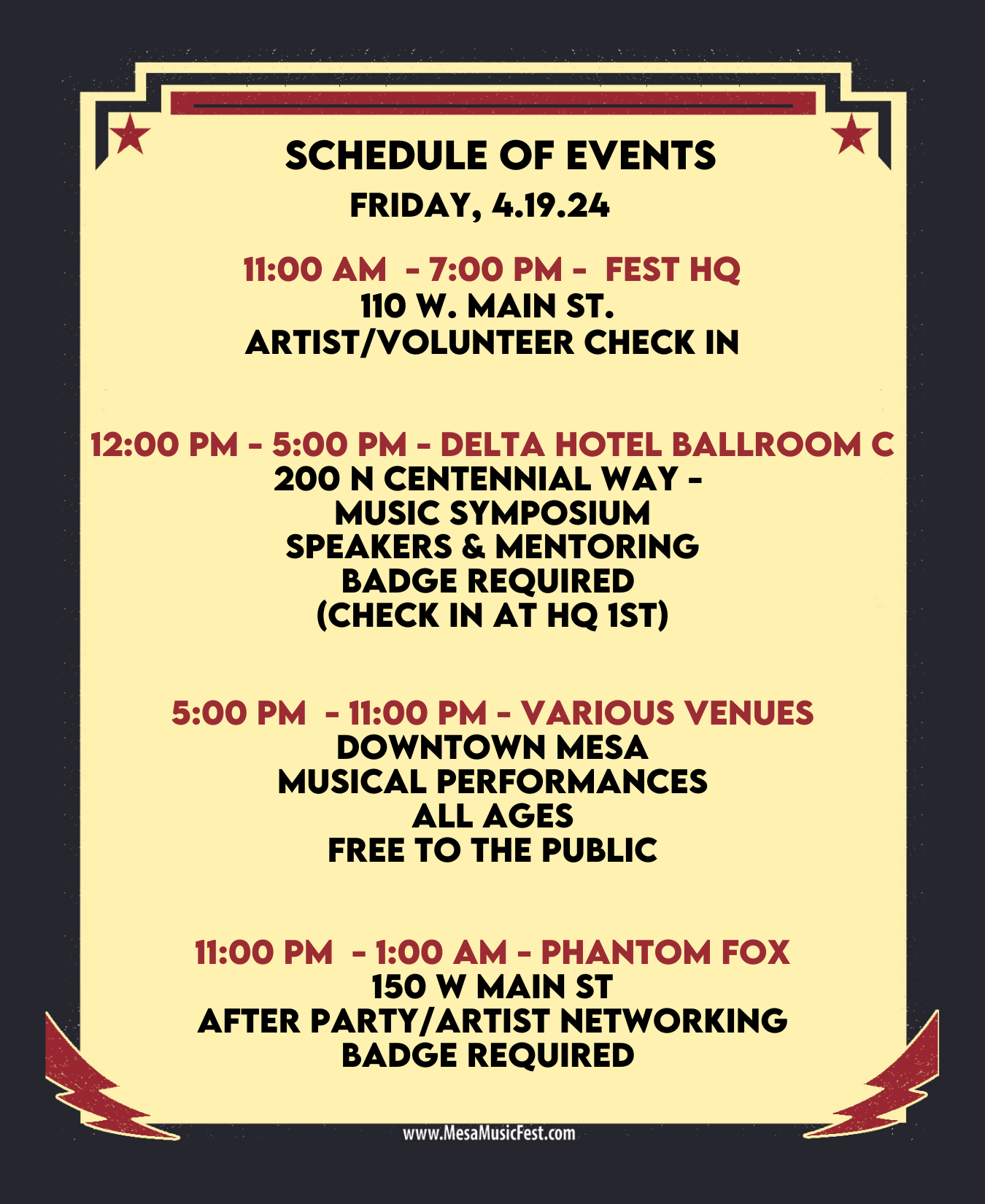 Festival Schedule – Mesa Music Festival